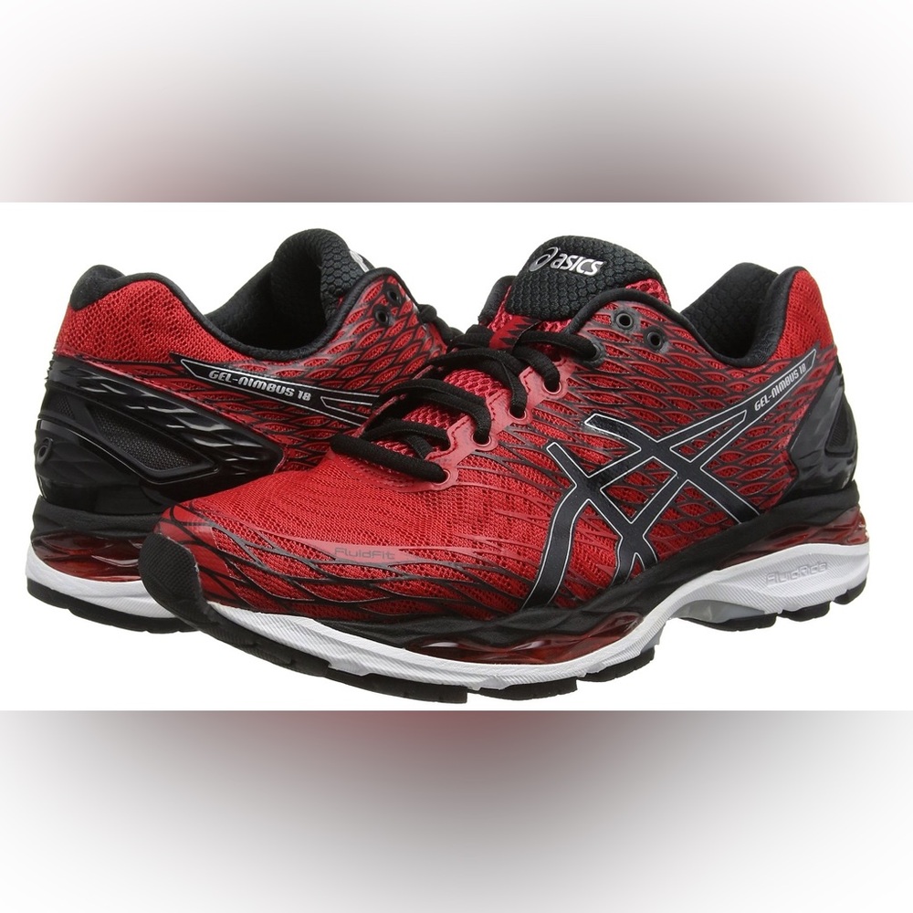 Asics Red, Black And Silver Gel Nimbus 18 Running Sho… - Gem